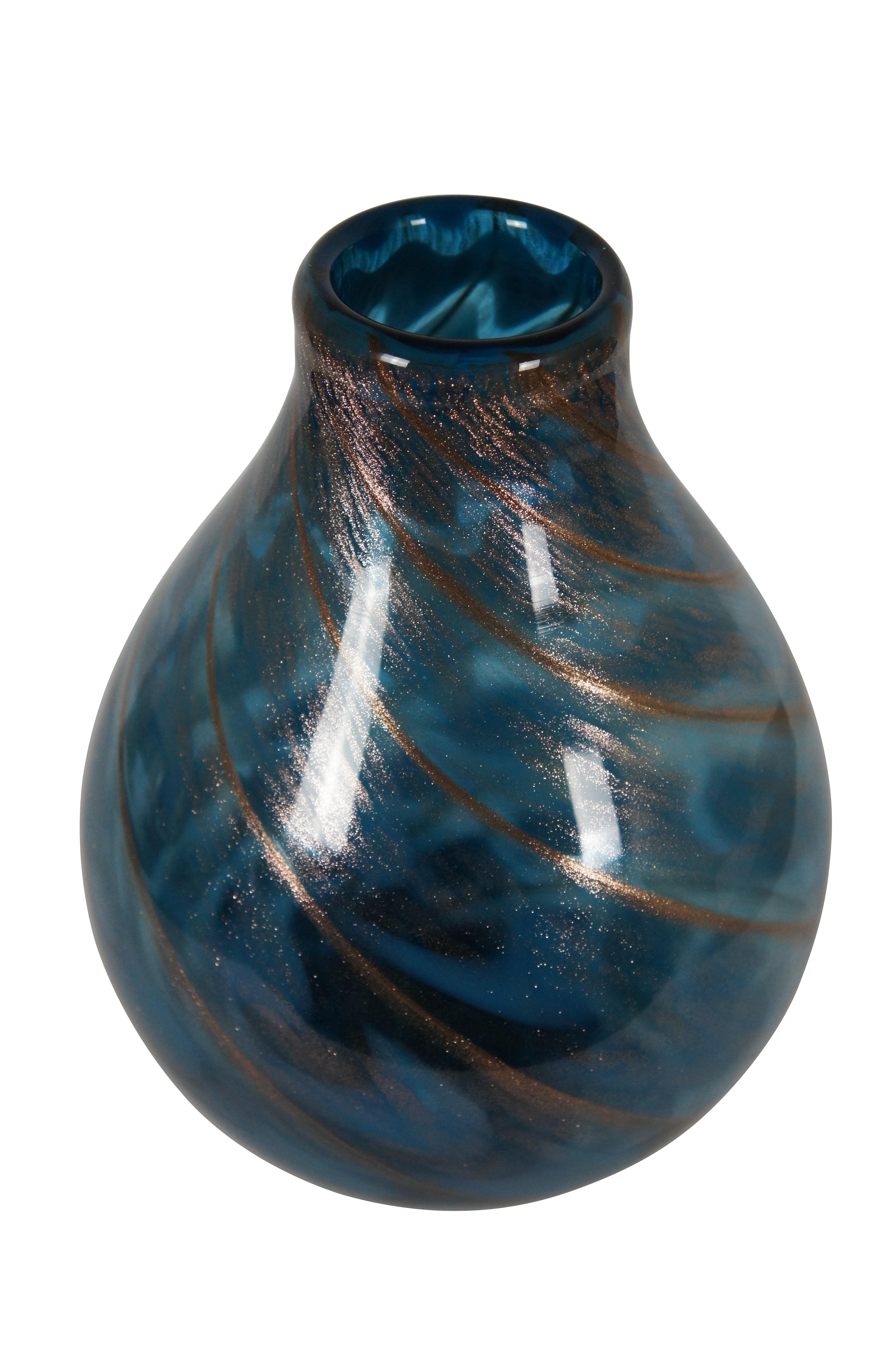 Lenox Crystal Blue Swirled Gold Glitter Seaview Art Glass Flower Bud ...