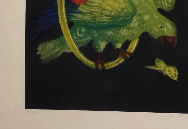 Leo Browne Color Etching, Pencil Signed - Green Parrot and Butterfly ...