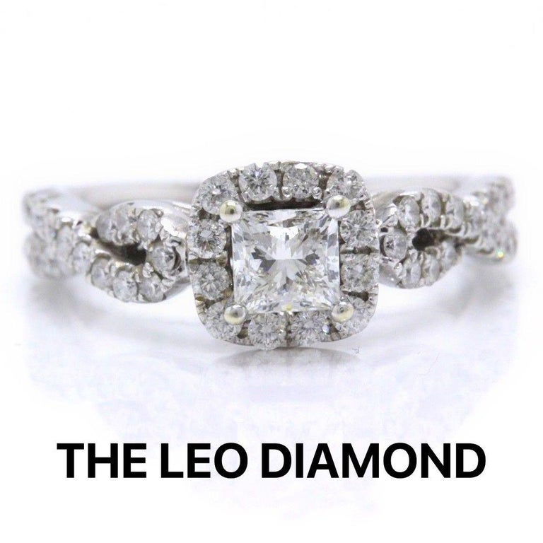 Leo Diamond Ring Princess Cut 1.08 Cts I SI2 14k White Gold Certificate ...