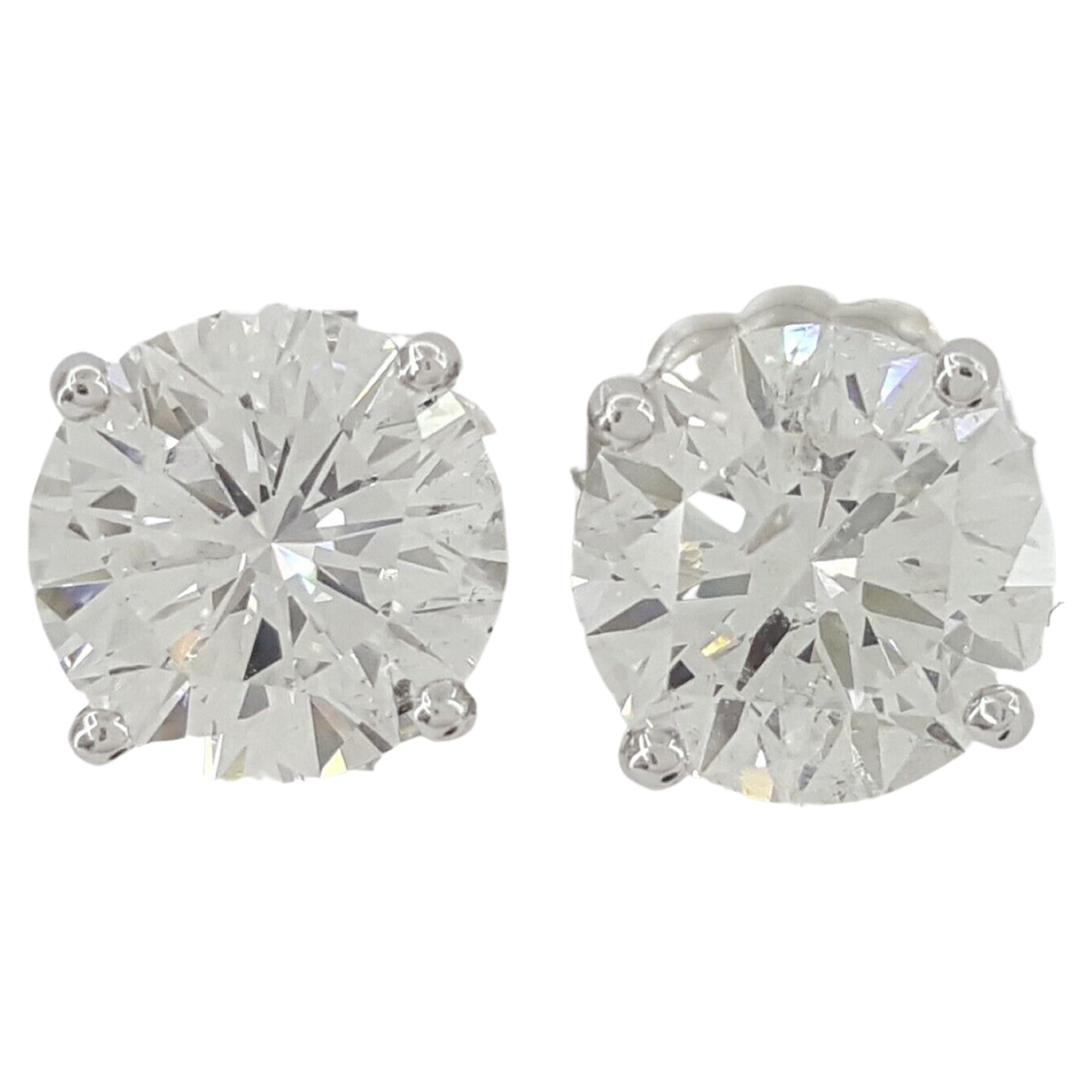 Leo Diamonds 2 Carat Round Cut Diamond White Gold Stud Earring For Sale ...