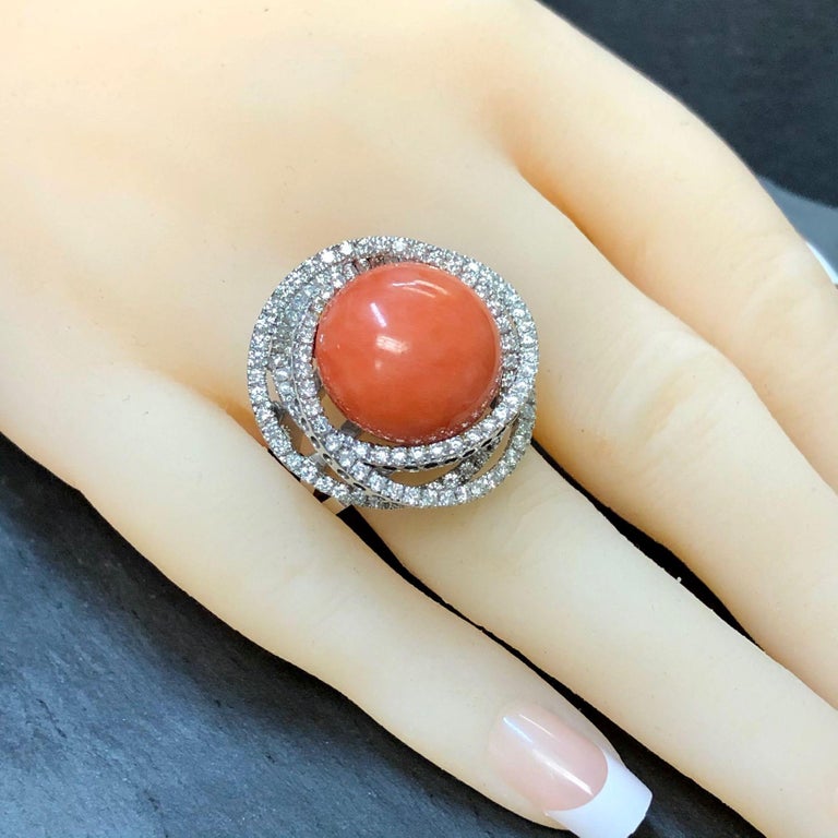 Leo Pizzo Large 18K Red Coral Spiral Diamond Ring For Sale at 1stDibs