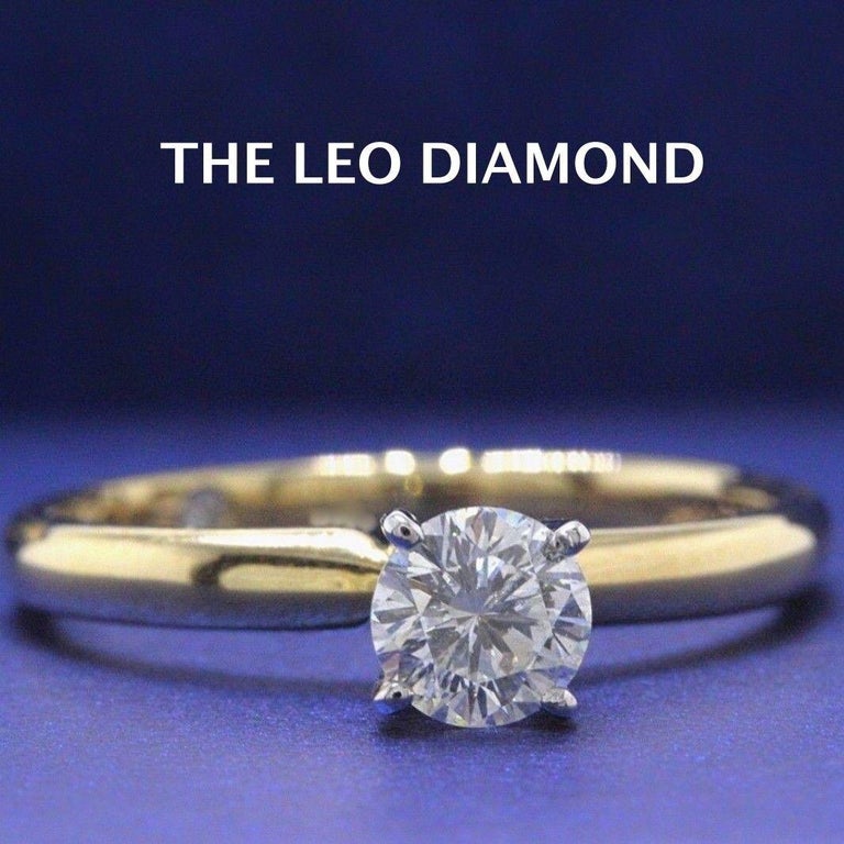 Leo Round Diamond Solitaire Ring 0.45 Carat I SI2 14 Karat Yellow Gold ...