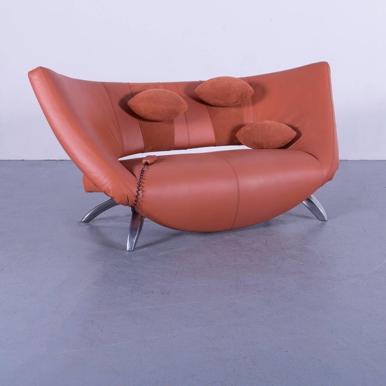 Leolux Danaide by Stefan Heiliger Leather Sofa Orange Two-Seat For Sale at 1stDibs