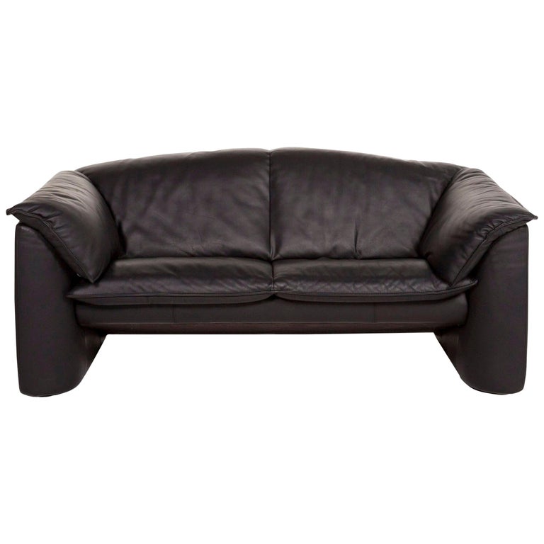 Leolux Mellow-Mink Leather Sofa Black Two-Seat Couch For Sale at 1stDibs