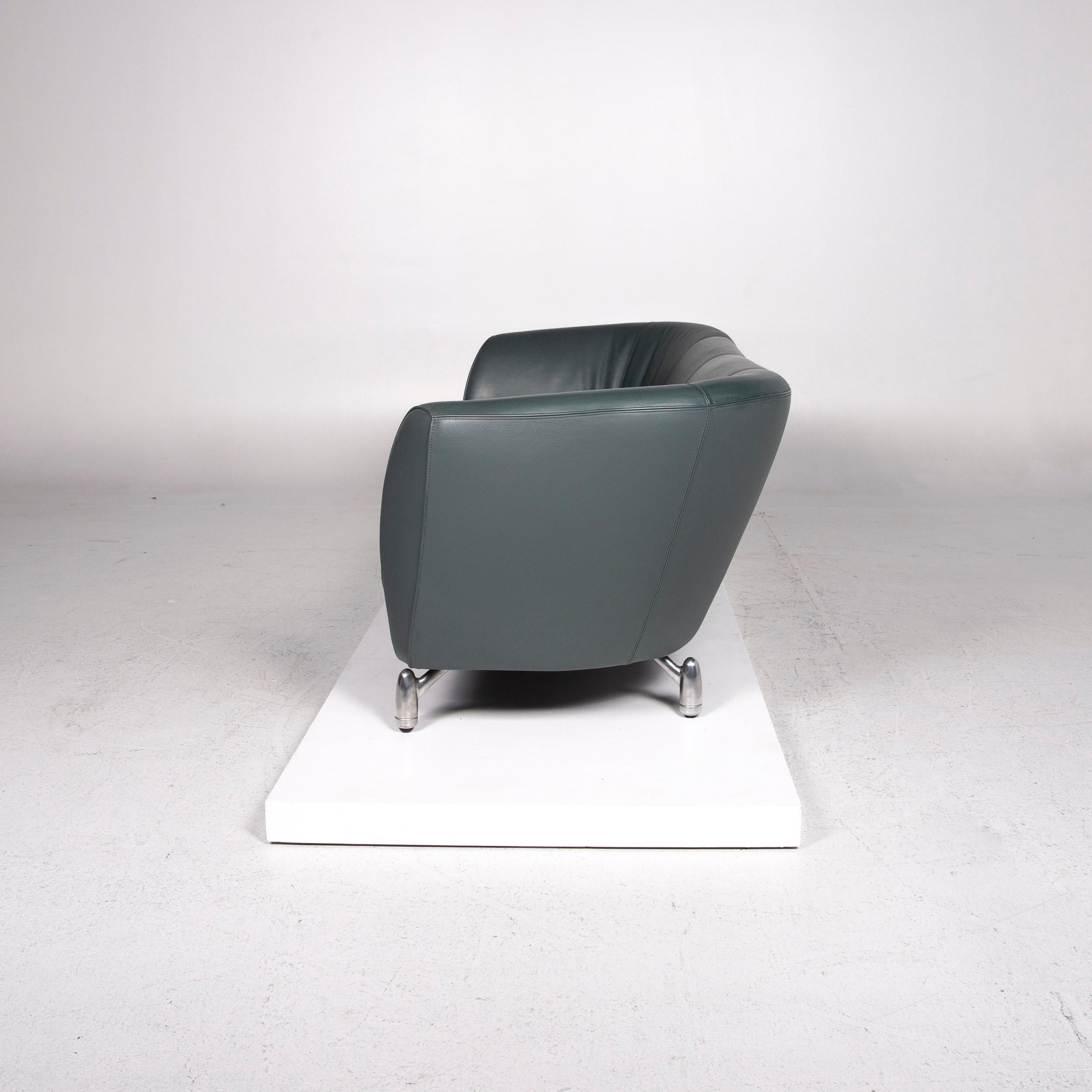 Leolux Pupilla Leather Sofa Green Three-Seat Couch at 1stDibs