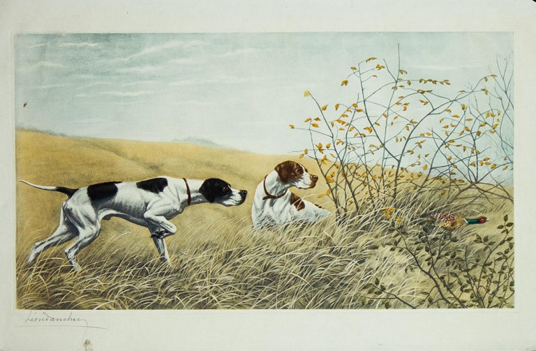 Leon Danchin - Two Pointers Hunting a Pheasant original etching by Leon ...
