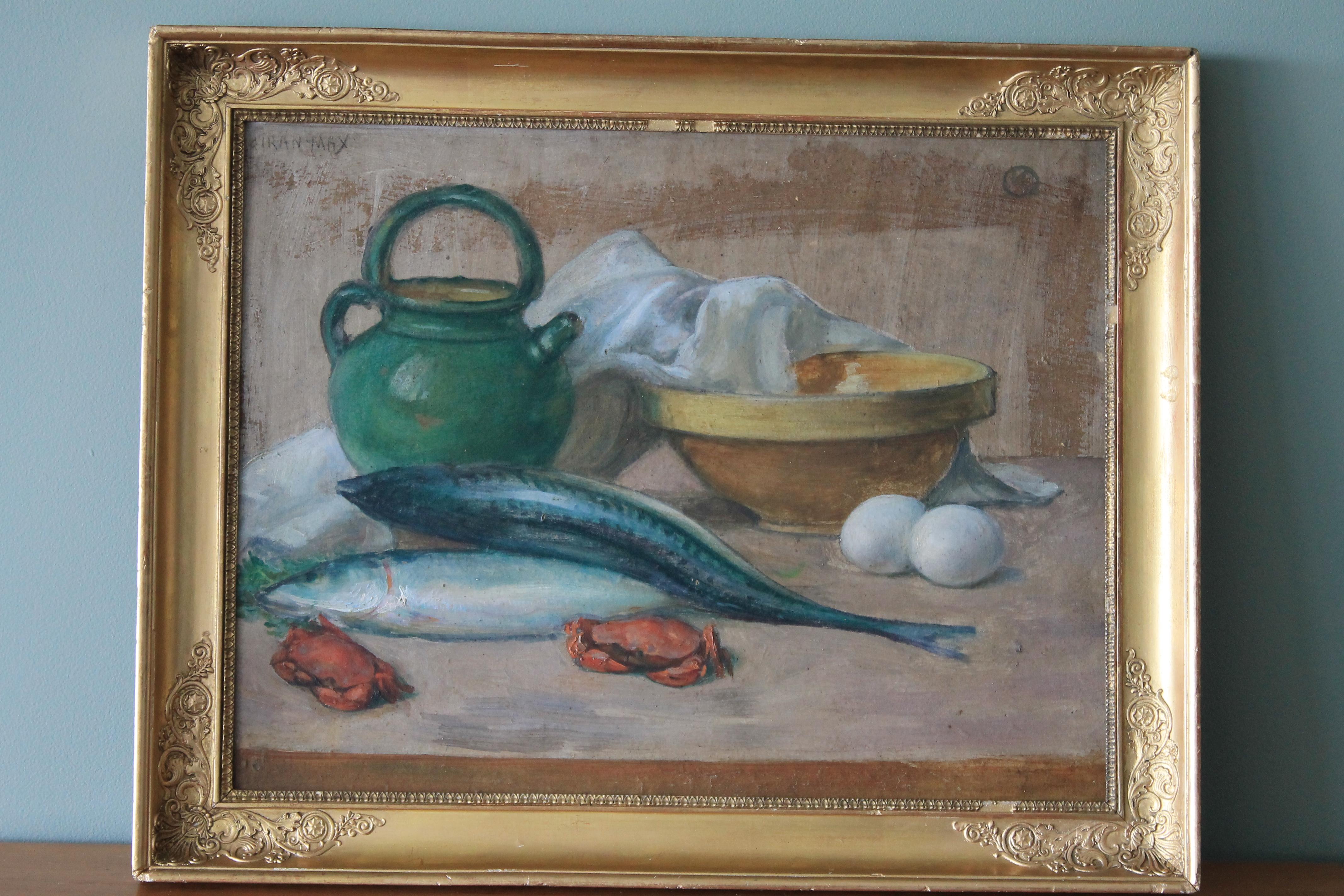 Leon-Giran Max - Antique still life fish oil painting by Leon-Giran Max ...