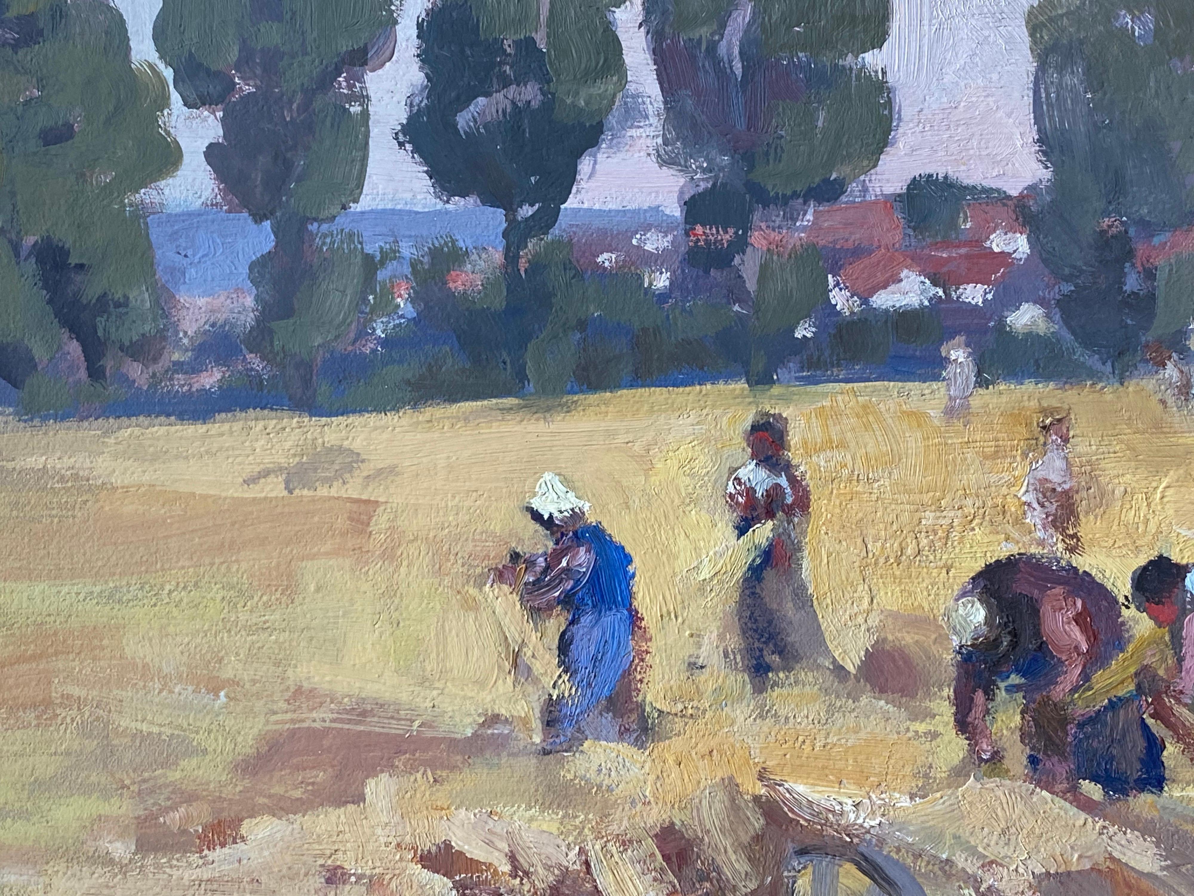 Leon Hatot - Vintage Signed French Impressionist Oil Harvest Workers in ...