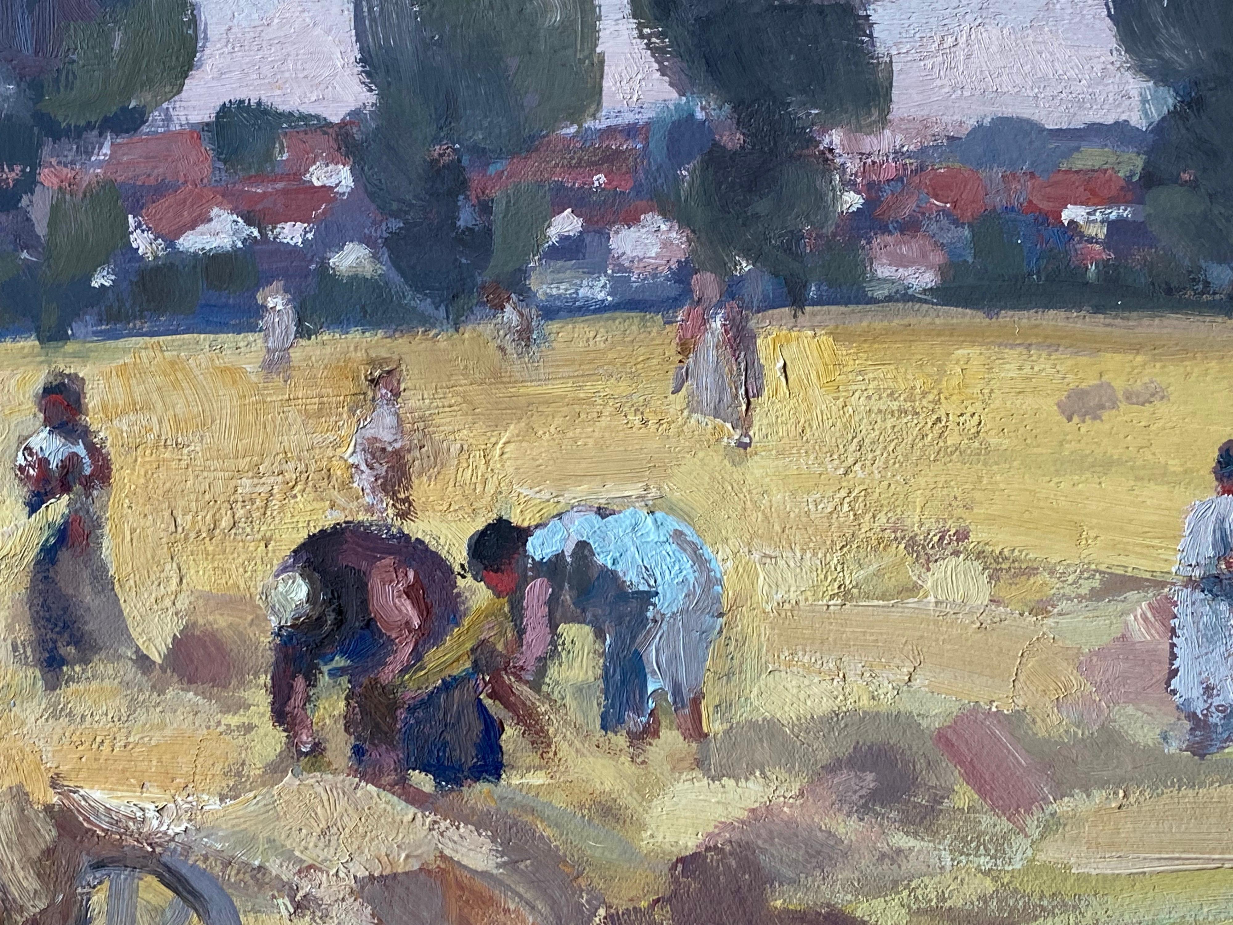 Leon Hatot - Vintage Signed French Impressionist Oil Harvest Workers in ...