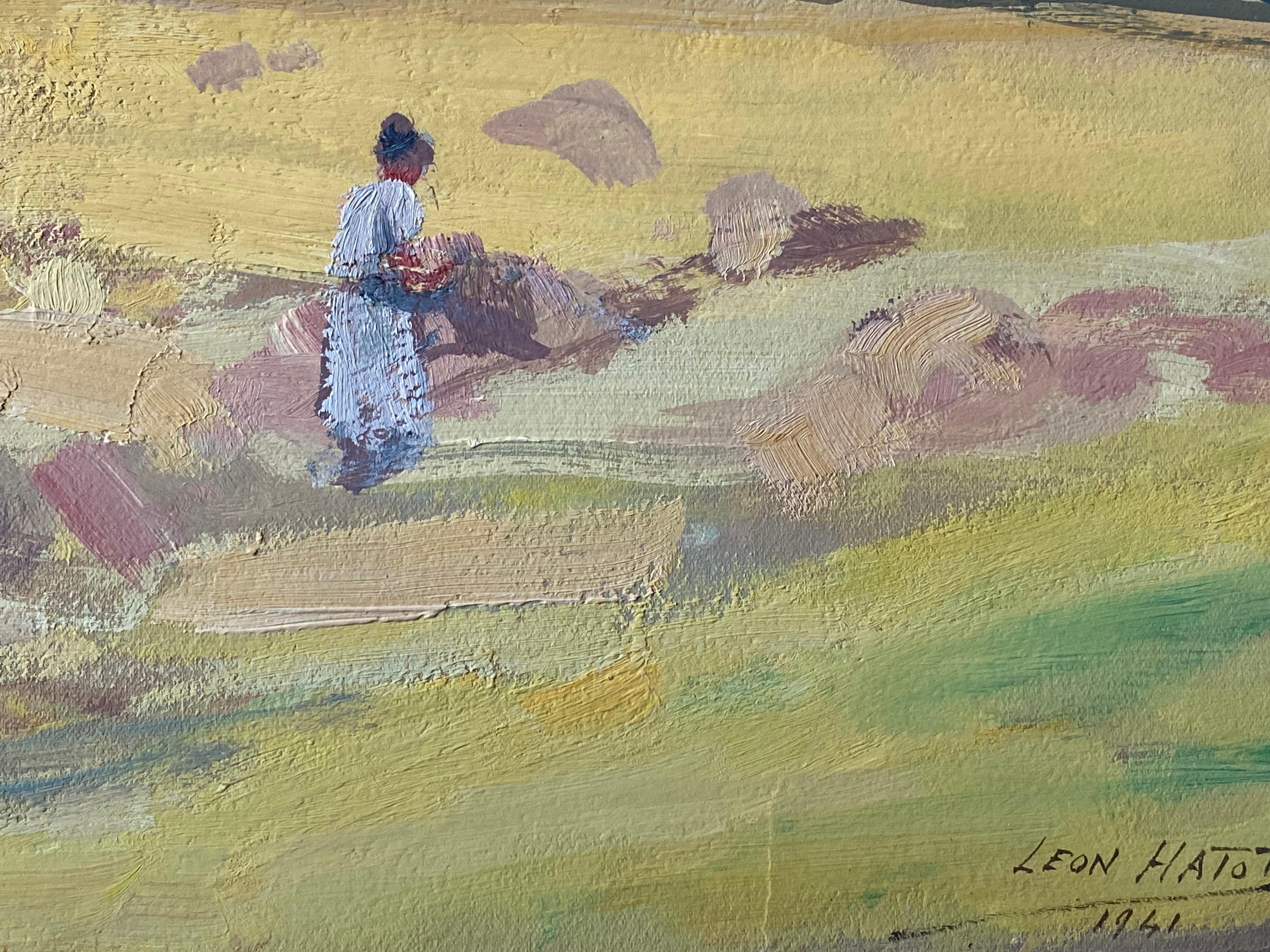 Leon Hatot - Vintage Signed French Impressionist Oil Harvest Workers in ...
