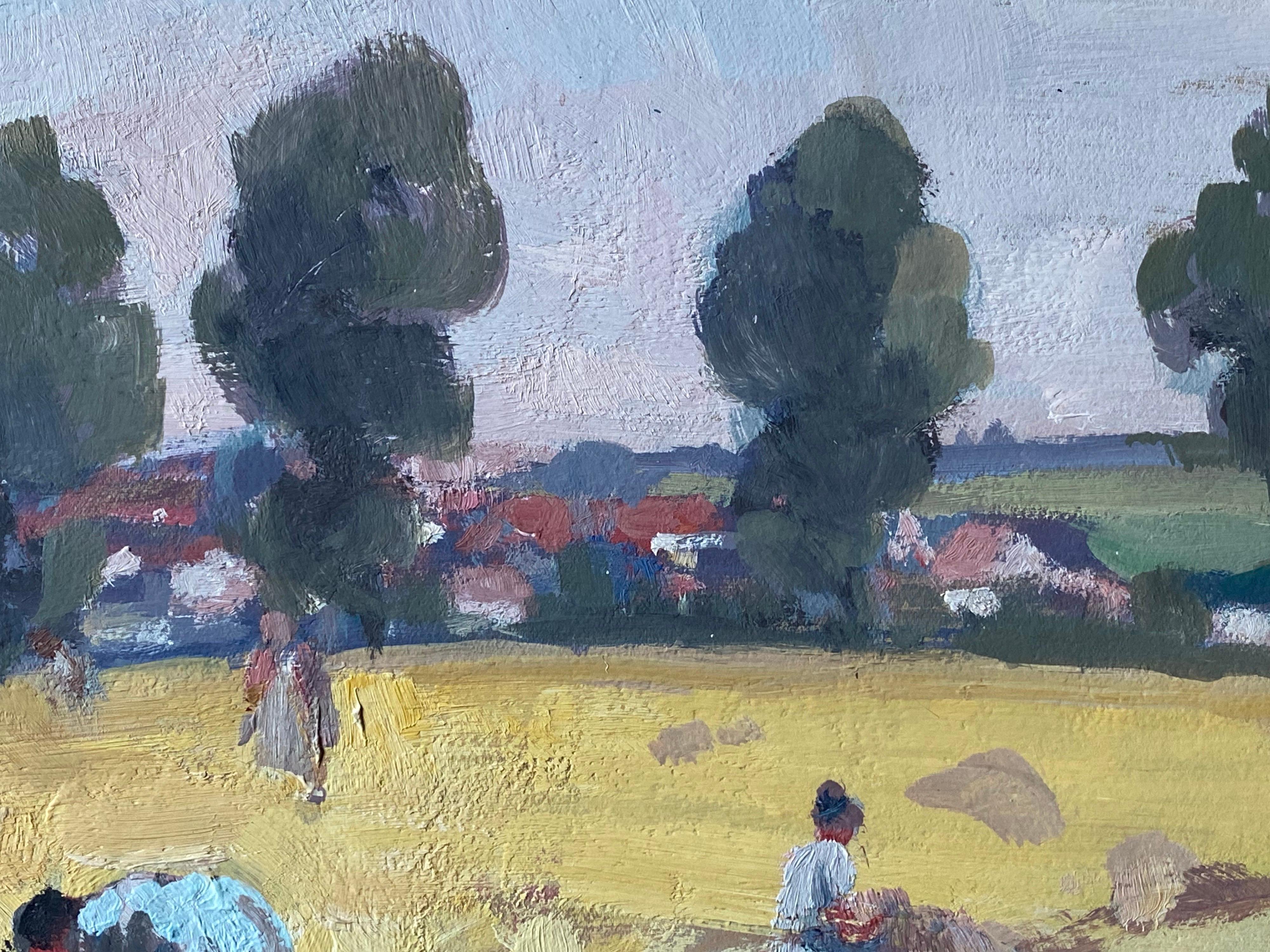 Leon Hatot - Vintage Signed French Impressionist Oil Harvest Workers in ...