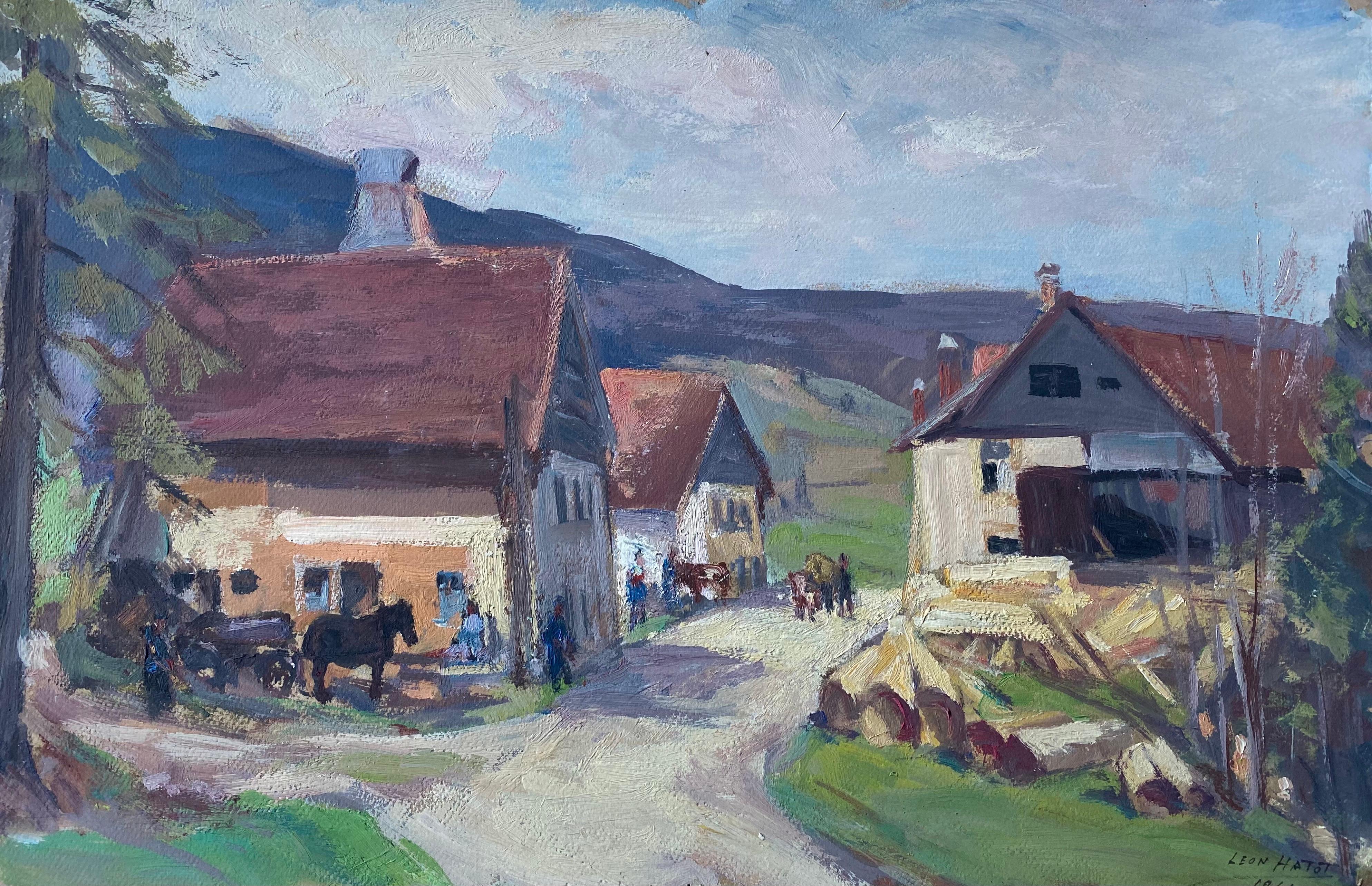 Leon Hatot - Vintage Signed French Impressionist Oil Working Busy Town ...