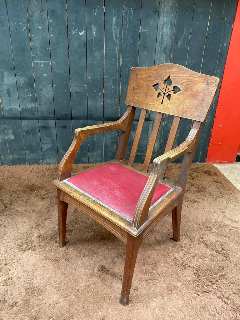 Léon Jallot '1874-1967' Pair of Oak and Leather Armchairs circa 1920 ...