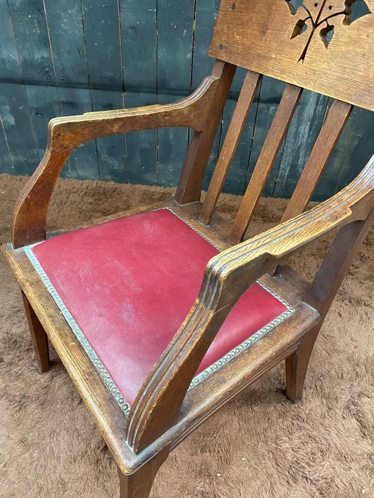 Léon Jallot '1874-1967' Pair of Oak and Leather Armchairs circa 1920 ...