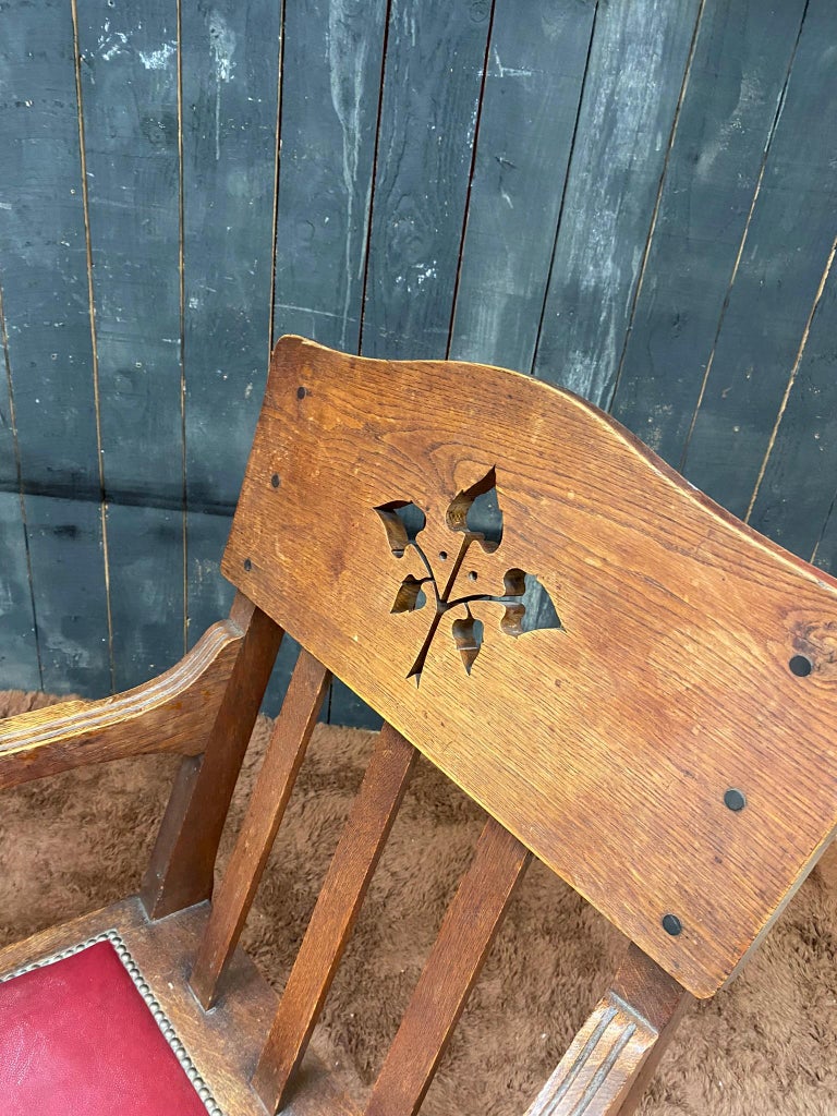 Léon Jallot '1874-1967' Pair of Oak and Leather Armchairs circa 1920 ...