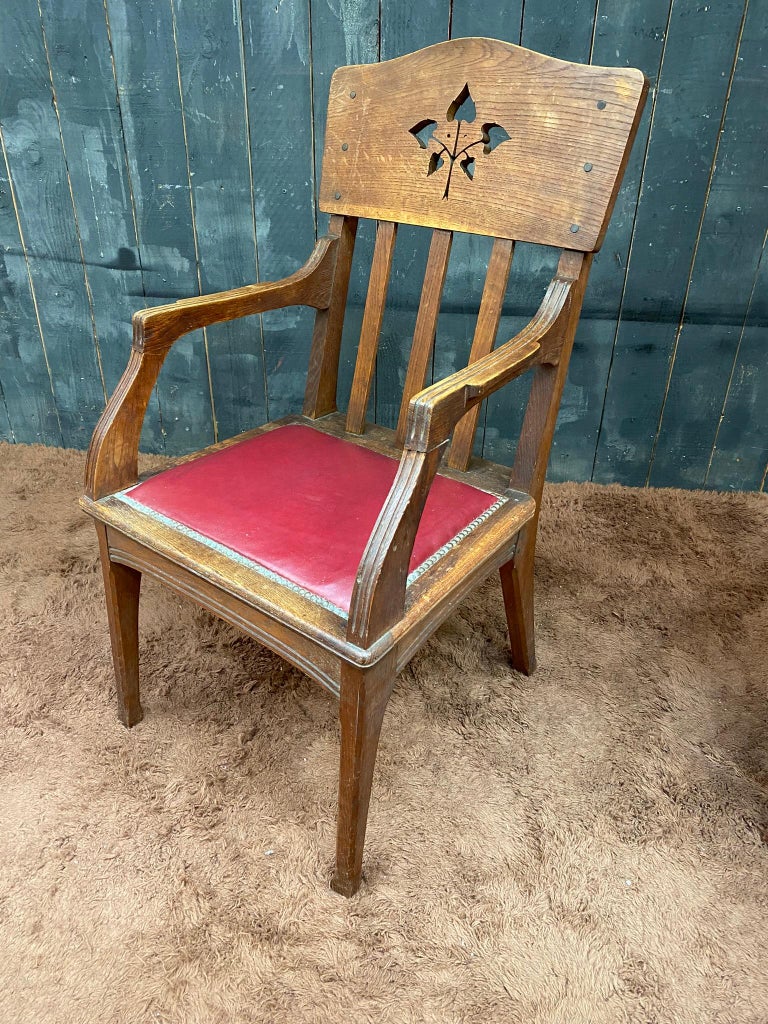Léon Jallot '1874-1967' Pair of Oak and Leather Armchairs circa 1920 ...