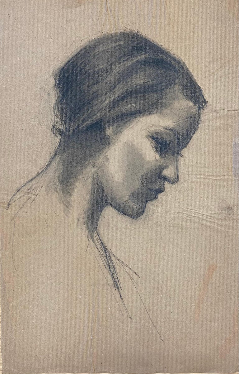 Leon Launay - Early 20th Century French Charcoal Portrait of Young ...