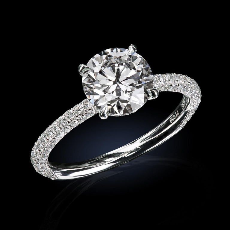 Leon Megé 413 Platinum Solitaire with a Round Diamond with Micro Pave ...