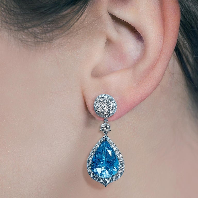 Leon Mege aquamarines and diamonds convertible earrings with detachable ...