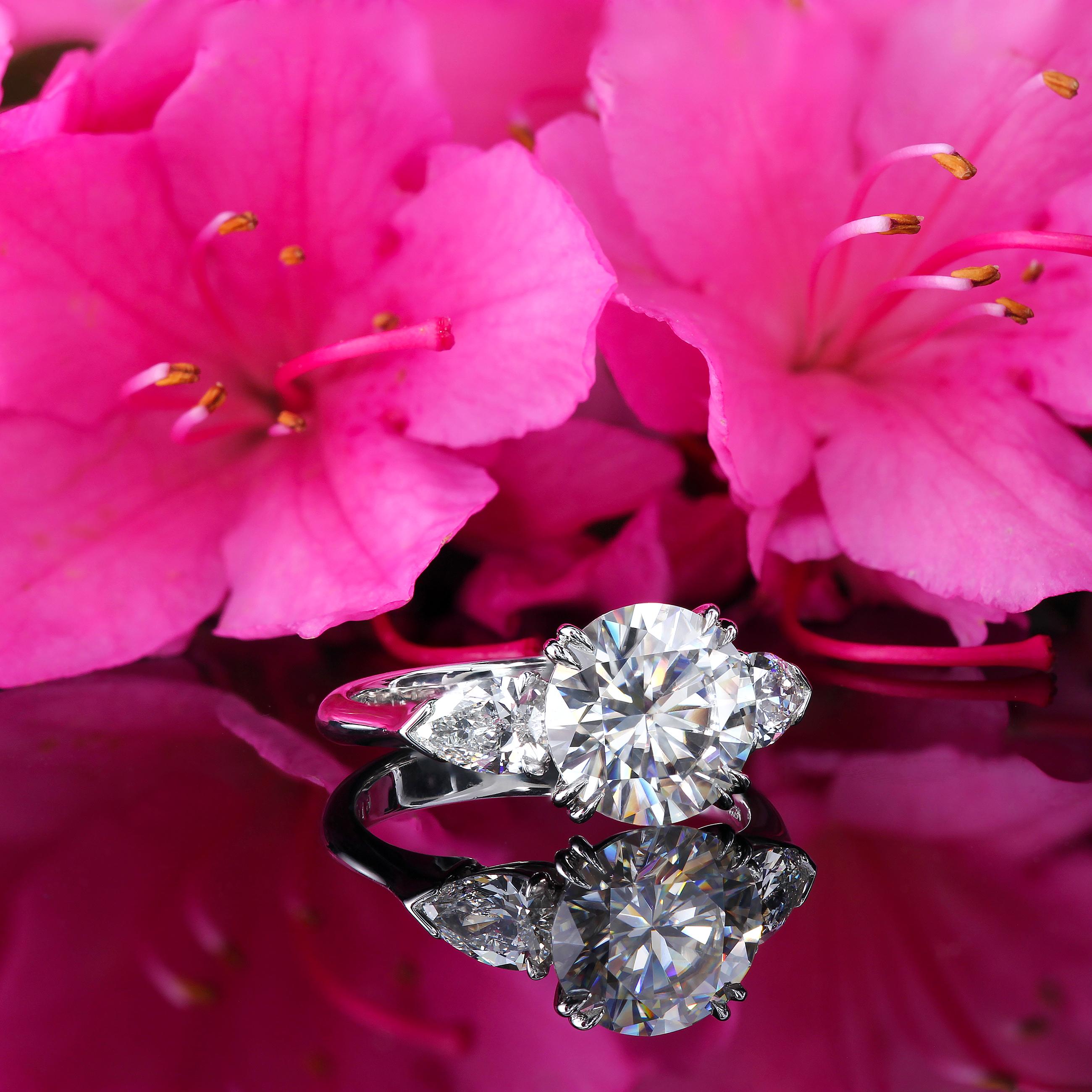 Leon Mege Custom Made Platinum Classic Three-Stone Engagement Ring at ...