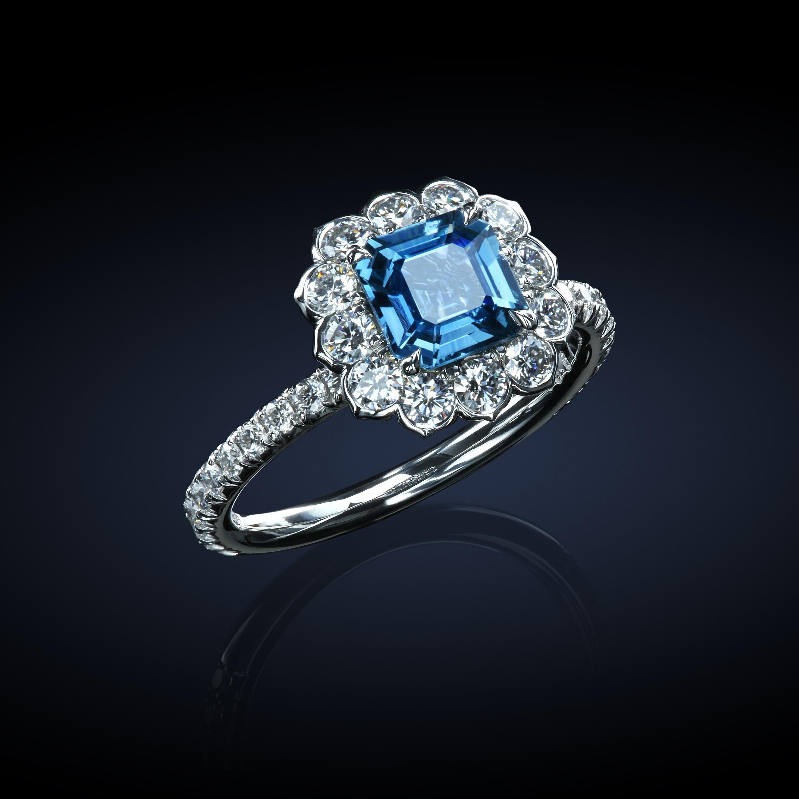 Leon Mege Lotus Halo Engagement Ring with Blue Sapphire Diamond Micro ...
