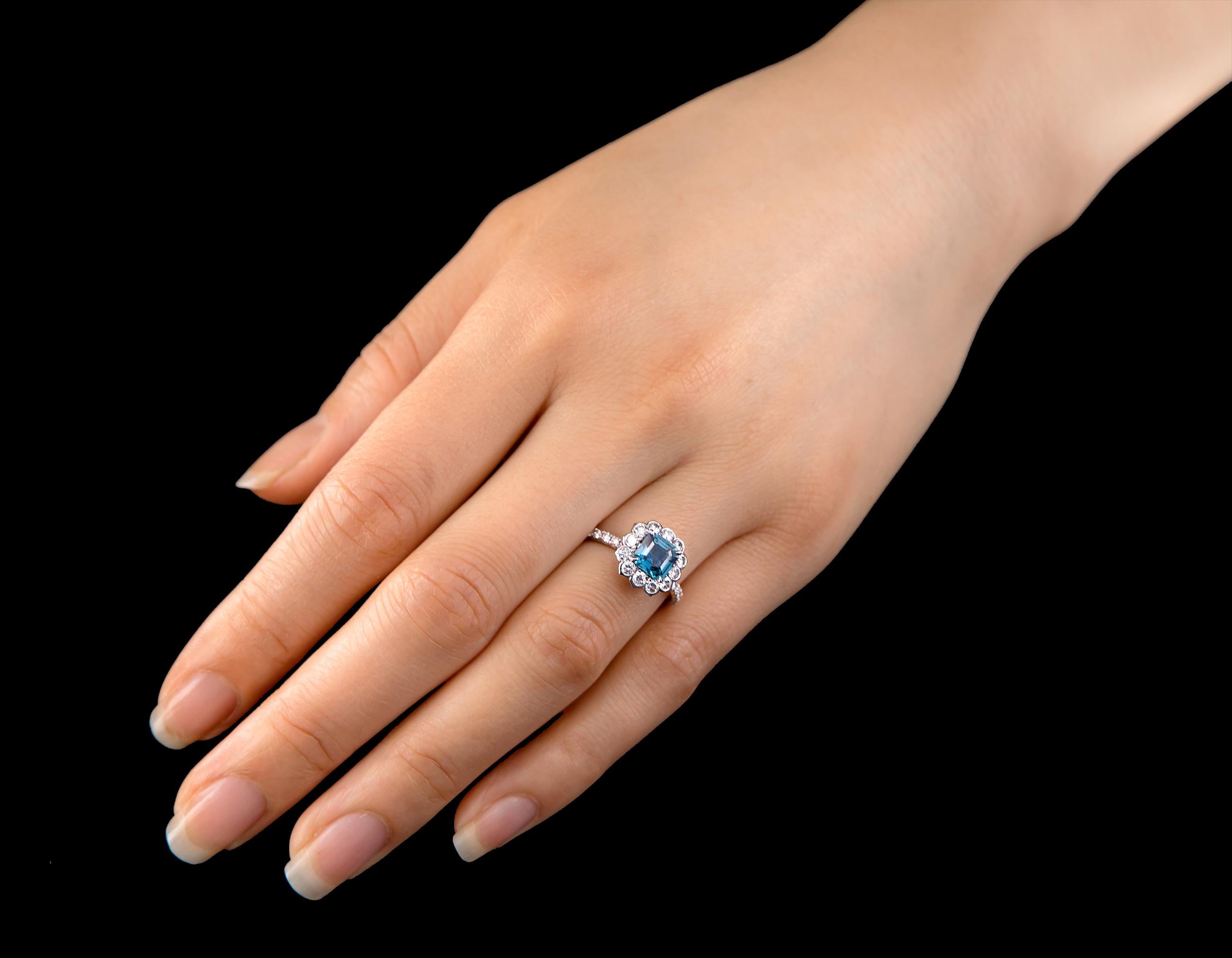 Leon Mege Lotus Halo Engagement Ring with Blue Sapphire Diamond Micro ...