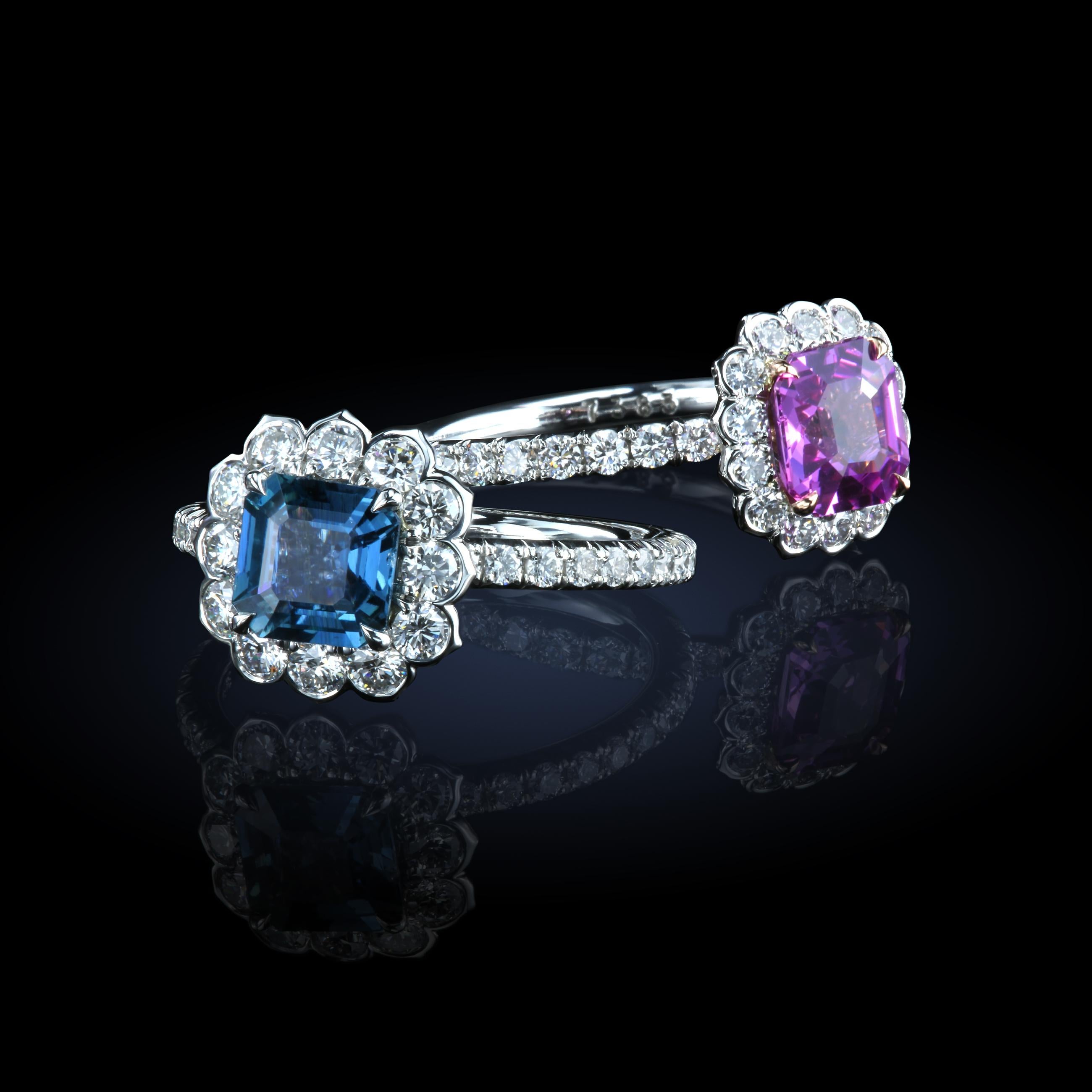 Leon Mege Lotus Halo Engagement Ring with Blue Sapphire Diamond Micro ...