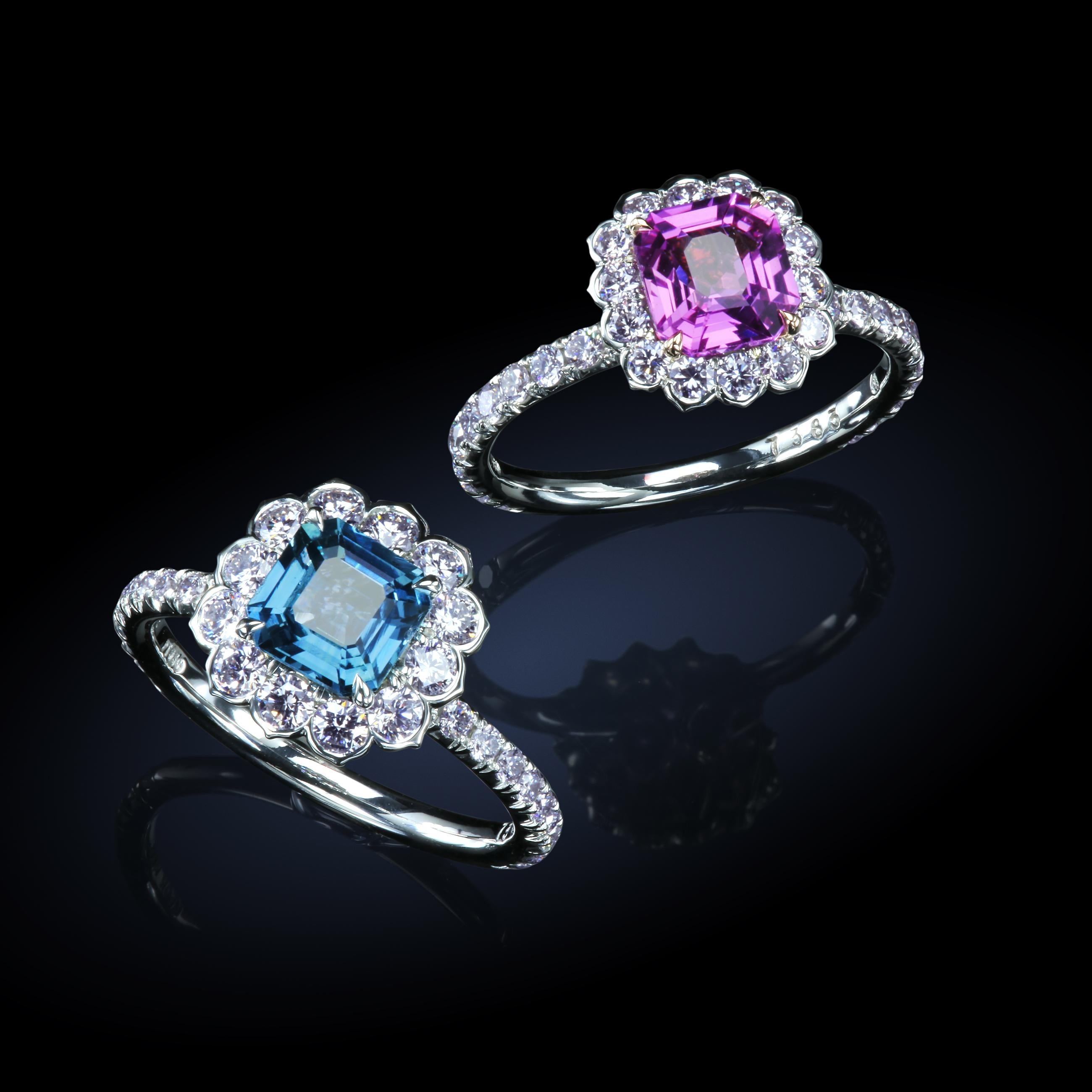 Leon Mege Lotus Halo Engagement Ring with Blue Sapphire Diamond Micro ...