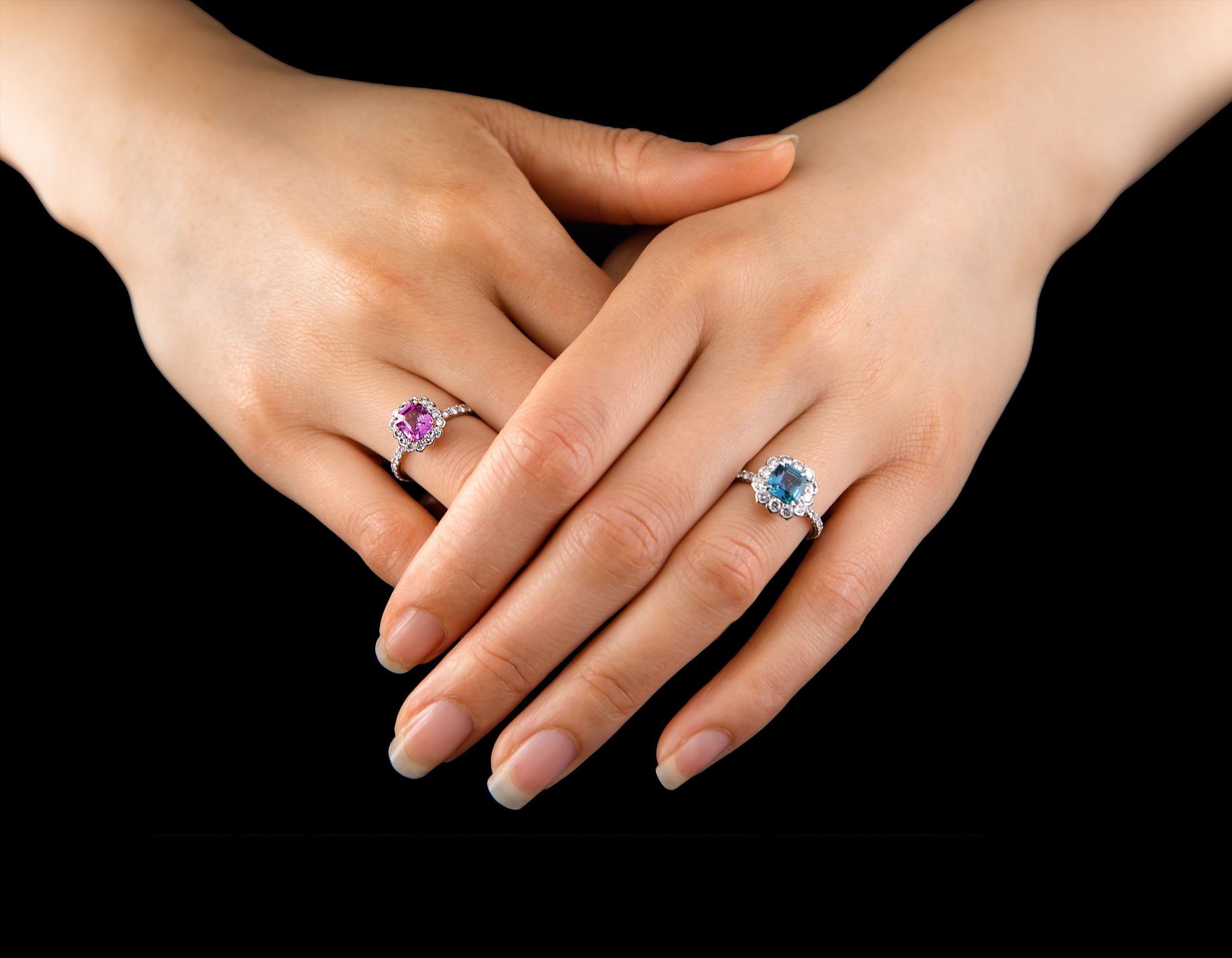 Leon Mege Lotus Halo Engagement Ring with Blue Sapphire Diamond Micro ...