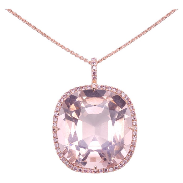 Leon Megé Pink Diamonds Halo Pendant with Natural Cushion Pink ...