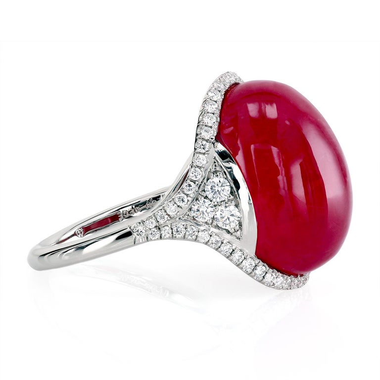 Leon Mege Platinum Art Deco Style Ring with Cabochon Rhodonite and ...