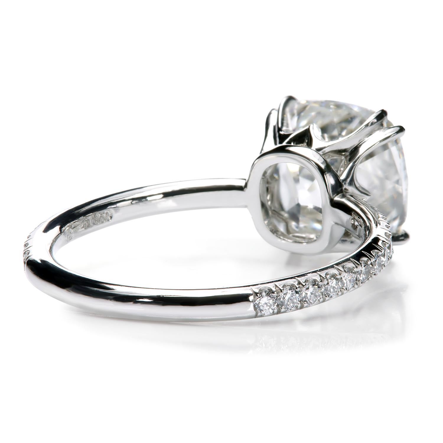 Leon Mege platinum engagement ring with 3.01 GVS2 cushion brilliant ...