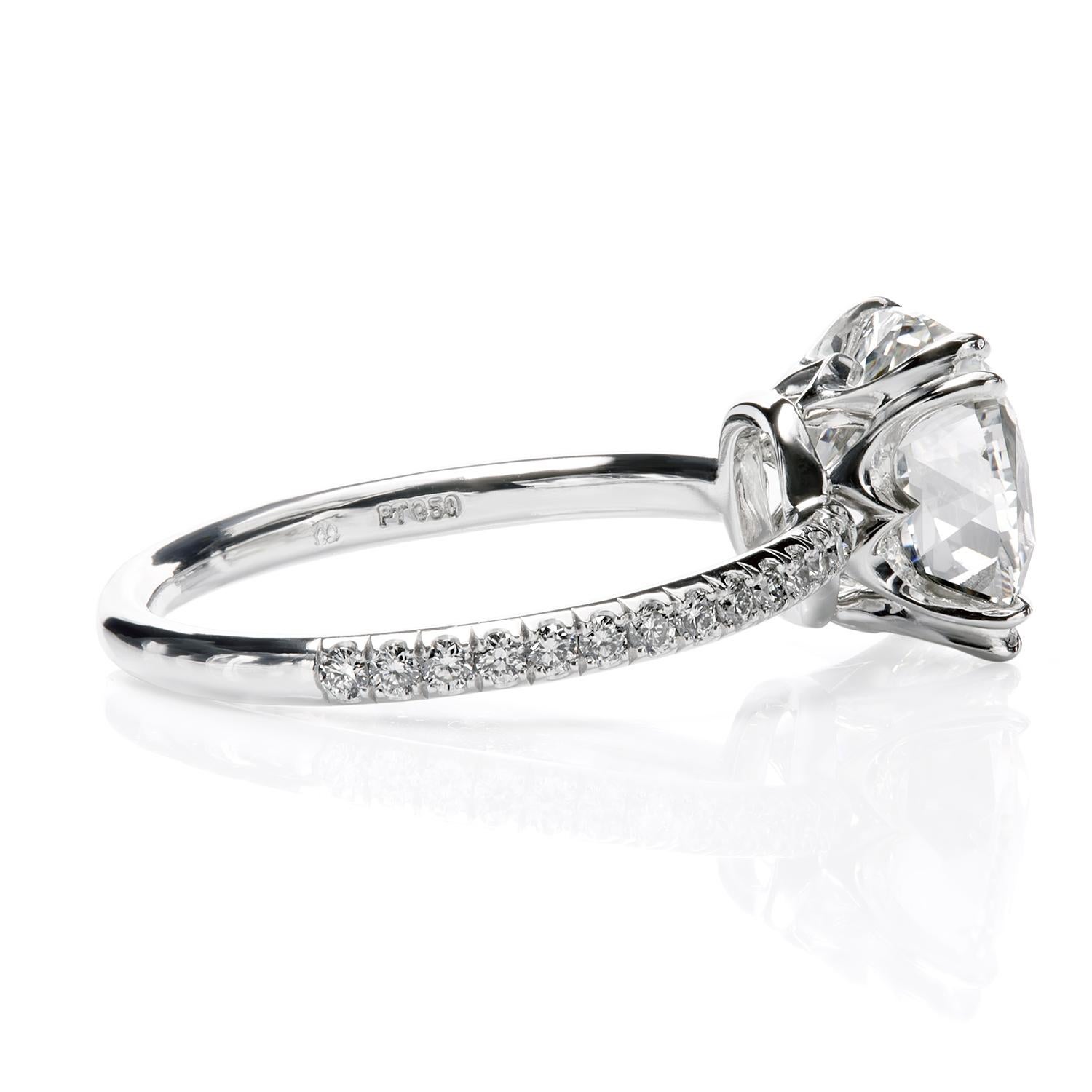 Leon Mege platinum engagement ring with 3.01 GVS2 cushion brilliant ...