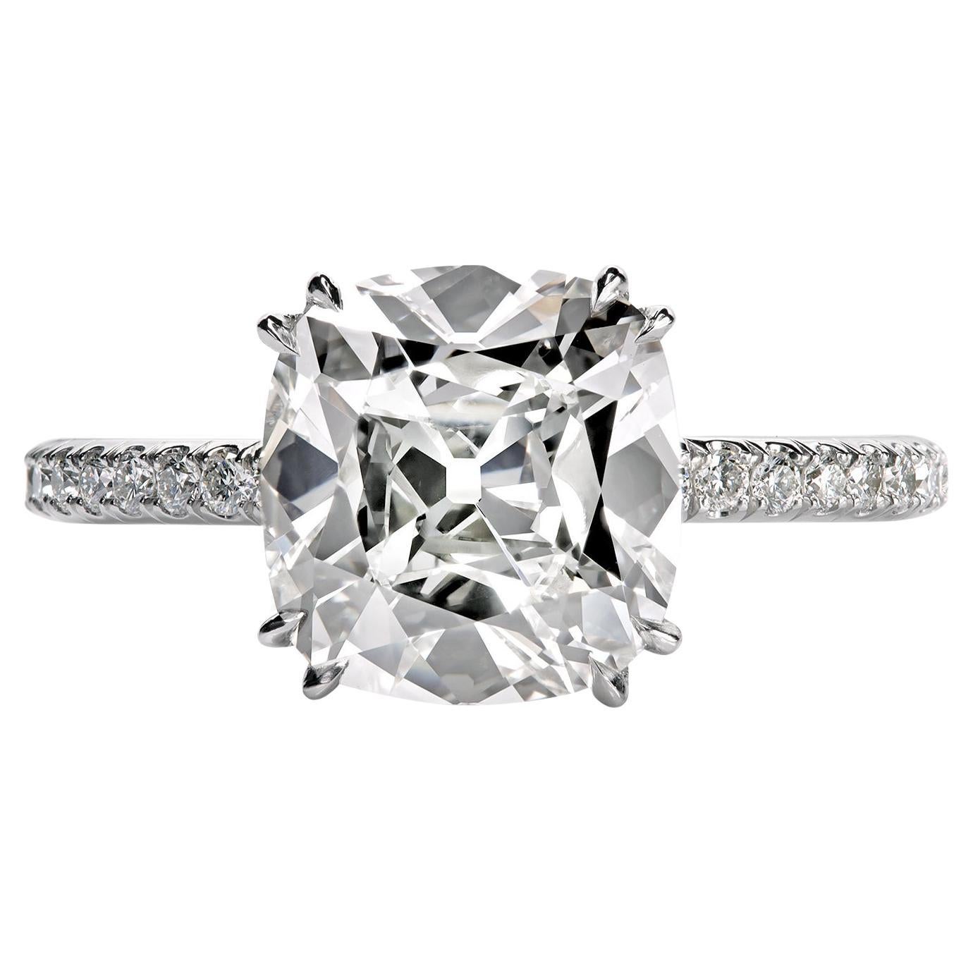 Leon Mege platinum engagement ring with 3.01 GVS2 cushion brilliant ...