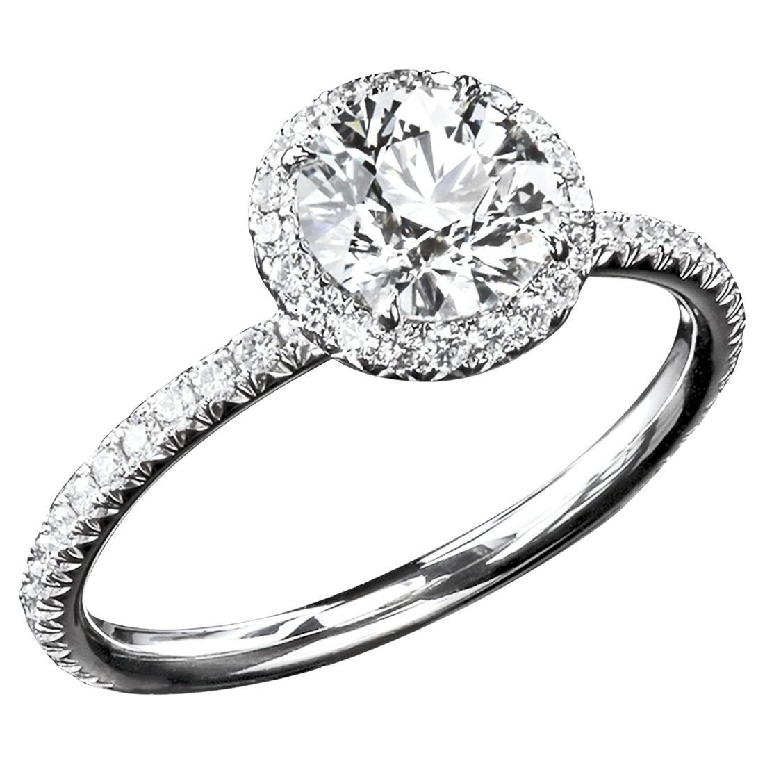 Leon Mege Lotus Halo Engagement Ring with Blue Sapphire Diamond Micro ...