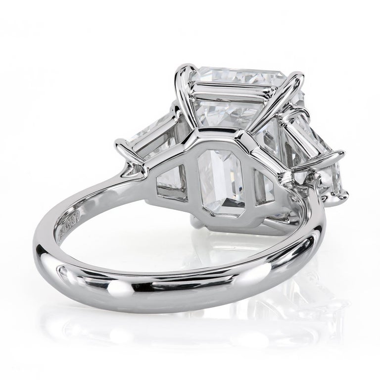 Leon Mege Platinum Three-Stone Ring with Emerald Cut Diamond and ...