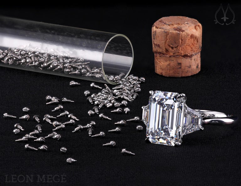 Leon Mege Platinum Three-Stone Ring with Emerald Cut Diamond and ...