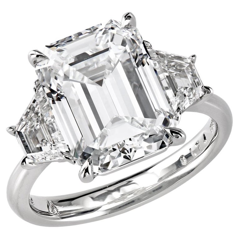 Leon Mege Platinum Three-Stone Ring with Emerald Cut Diamond and ...