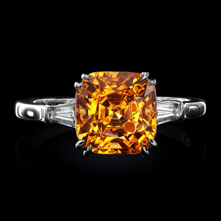 Leon Mege Platinum Three-Stone Ring with Mandarin Garnet and Diamond ...
