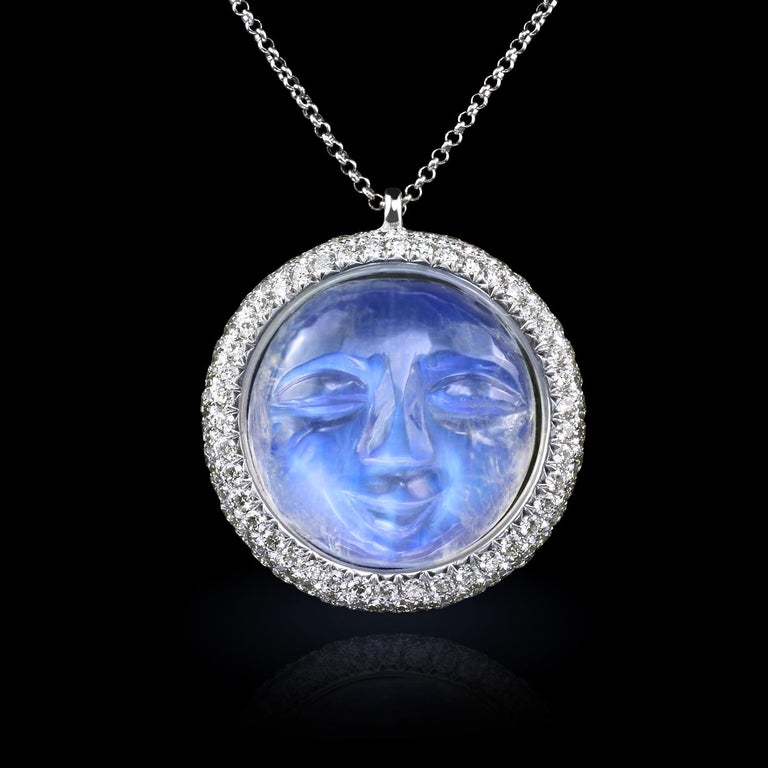 Leon Mege Reversible Micro Pave Pendant with Carved Moonstone, Rubies ...