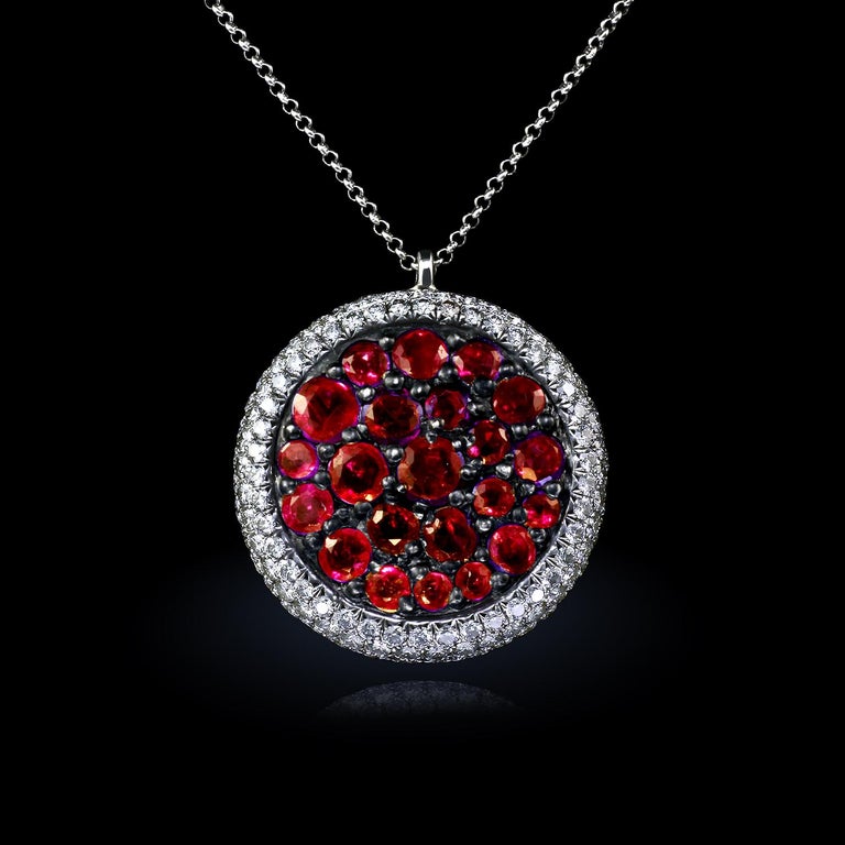 Leon Mege Reversible Micro Pave Pendant with Carved Moonstone, Rubies ...