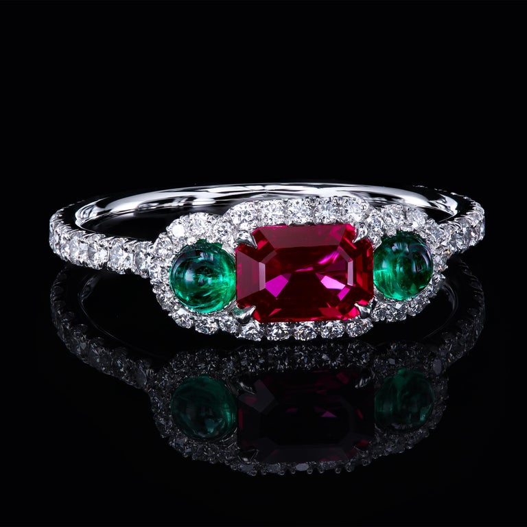 Leon Mege Ruby and Cab Emeralds in Micro Pave Platinum Bespoke Right ...