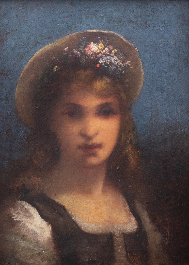 Leon Richet – Französisches Mädchen mit geblümtem Hut und ...
