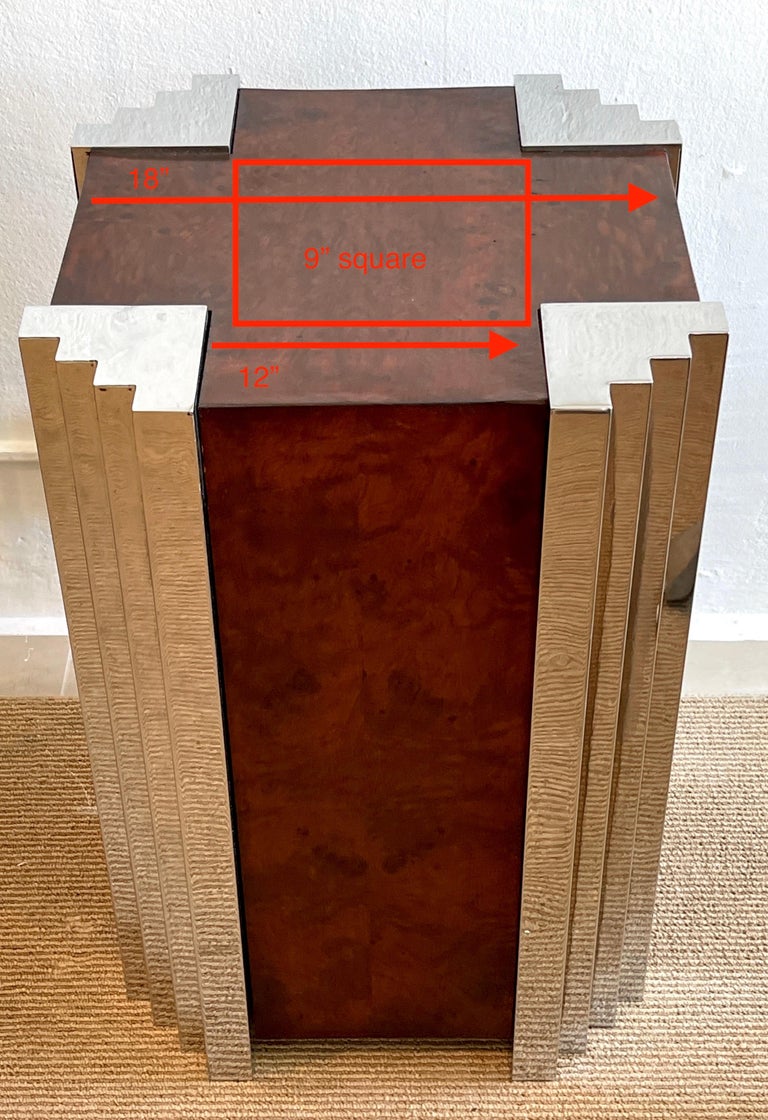 Leon Rosen for Pace 'Cityscape' Burl and Polished Chrome Pedestal ...