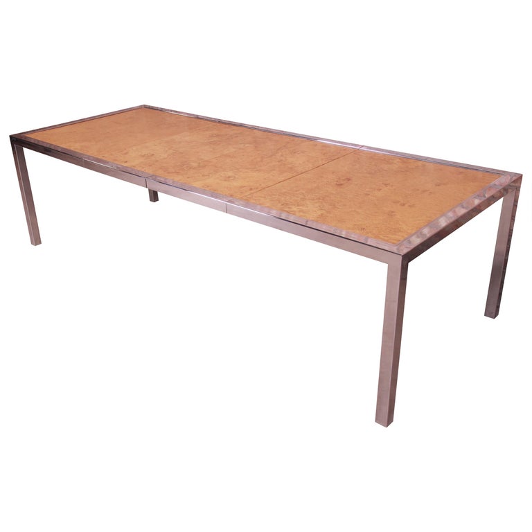 Leon Rosen for Pace Collection Burl Wood and Chrome Dining Table ...