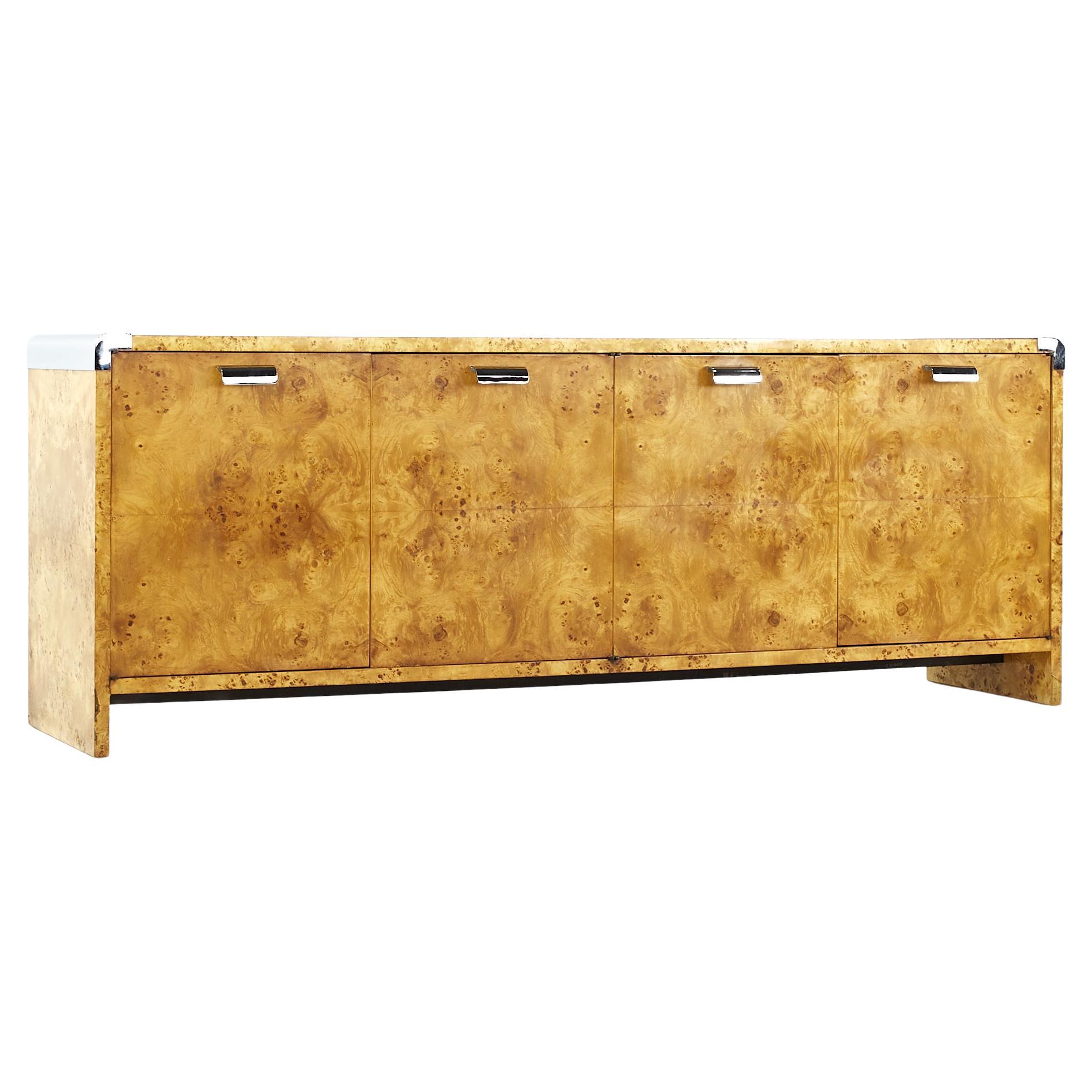 Outstanding Pace Collection Burl and Chrome Credenza Leon Rosen For ...