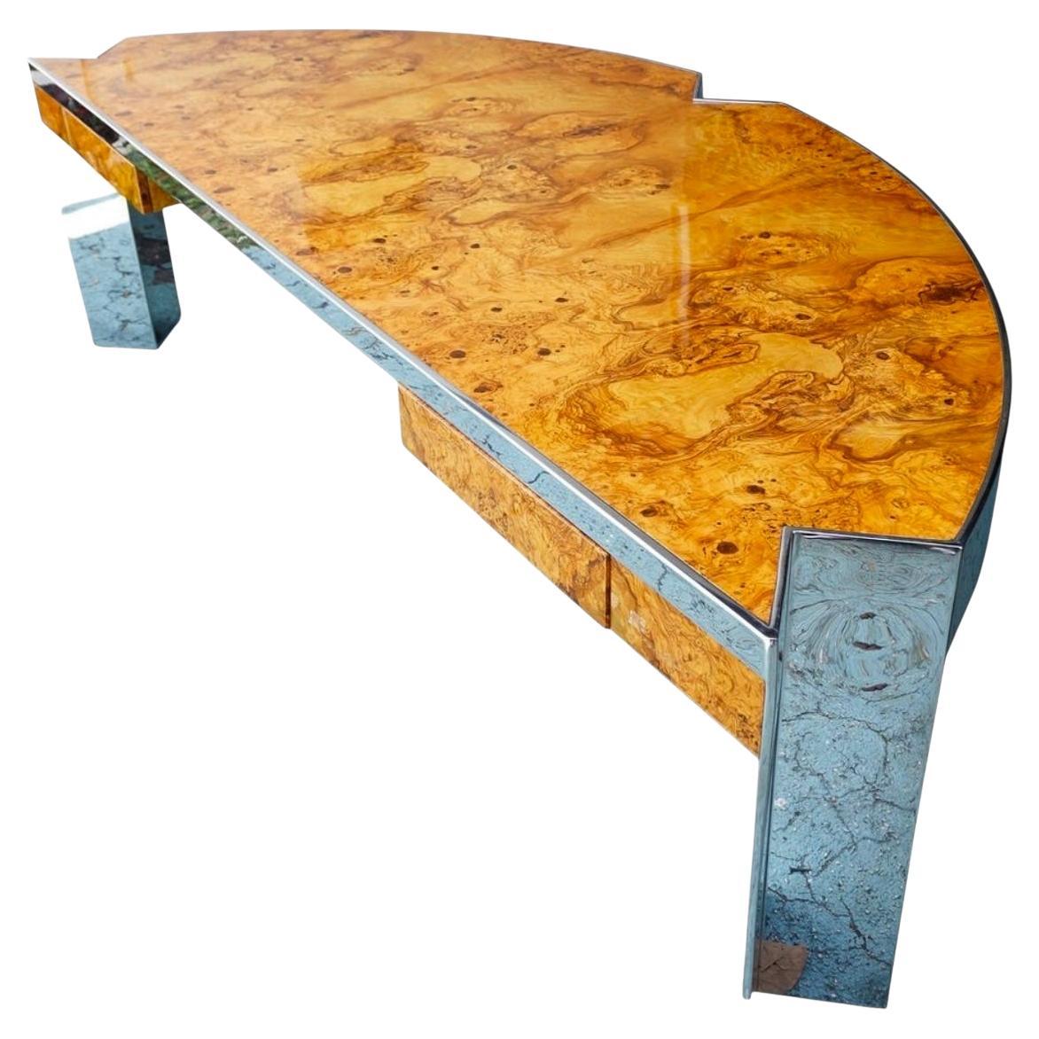 Leon Rosen for Pace Collection Burl and Chrome Waterfall Executive Desk ...