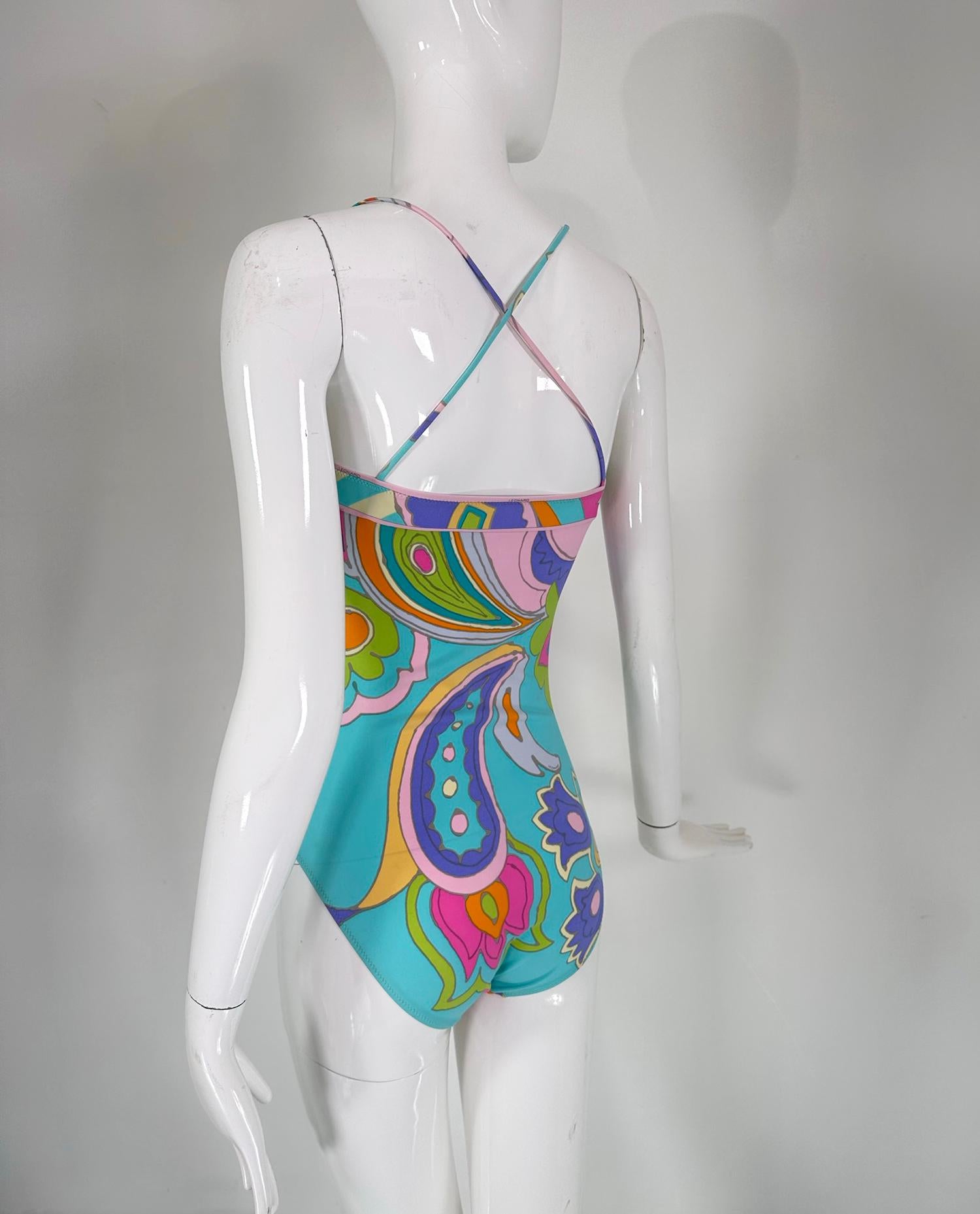 Leonard Bright Abstract Pint Silky Stretch One Piece Swim/Bathing Suit ...