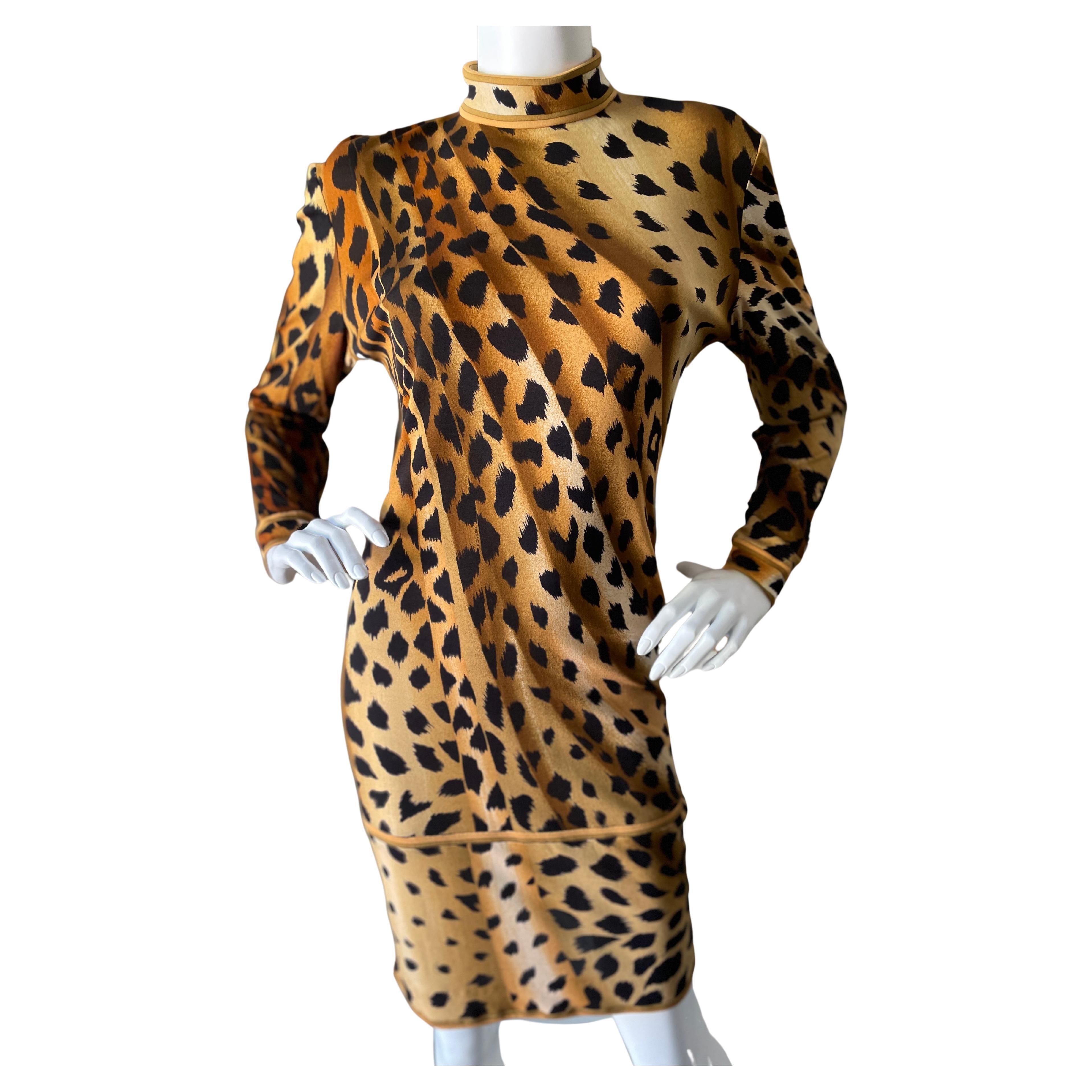 Leonard Paris 1970's Leopard Print Silk Jersey Dress For Sale at 1stDibs