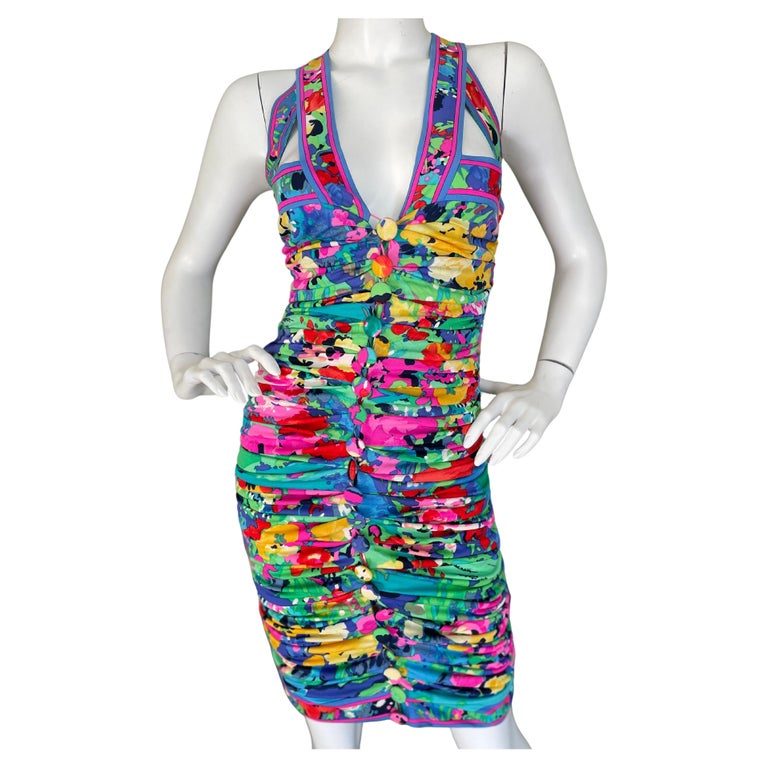 Leonard Paris Vintage Floral Button Front Shirred Cocktail Dress For ...
